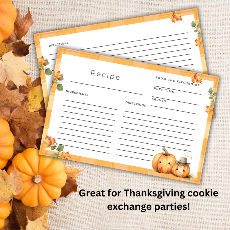 Fall Recipe Cards Printable, Printable Fall Recipe Cards, Pumpkin ...