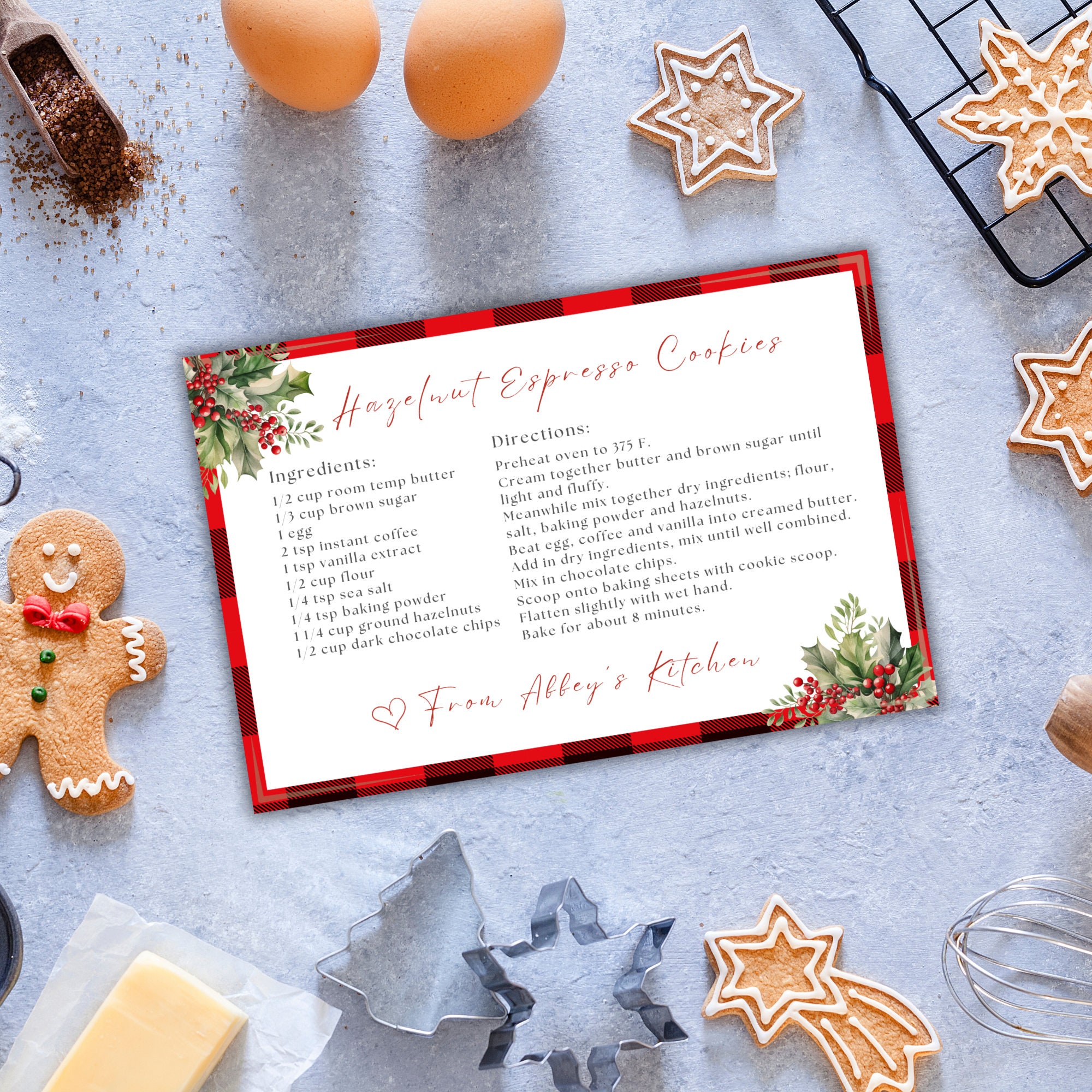 Printable Holiday Recipe Template, Christmas Cookie Recipe Card ...