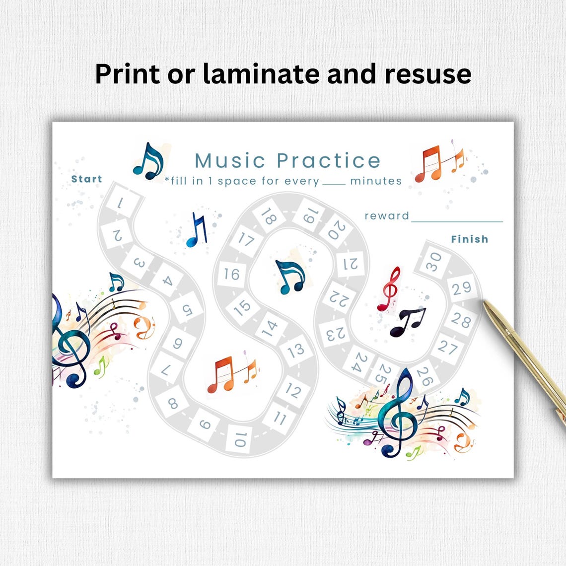 Music Practice Reward Chart Printable, Music Practice Tracker for Kids ...