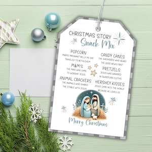 Christmas Story Tag Printable, Christmas Snack Mix Tag, Nativity Story ...