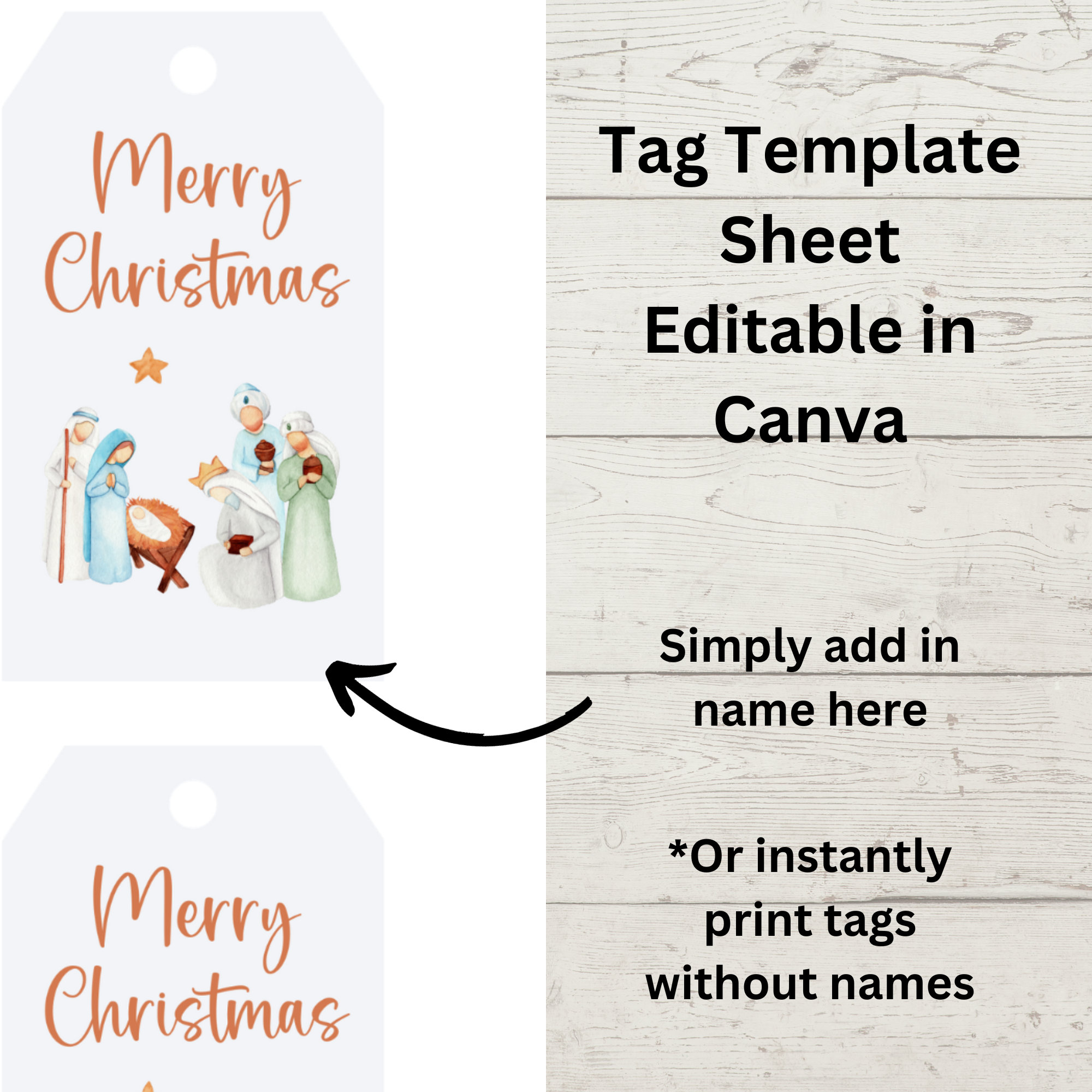 Merry Christmas Nativity Gift Tag Printable Baby Jesus Tag, Editable ...