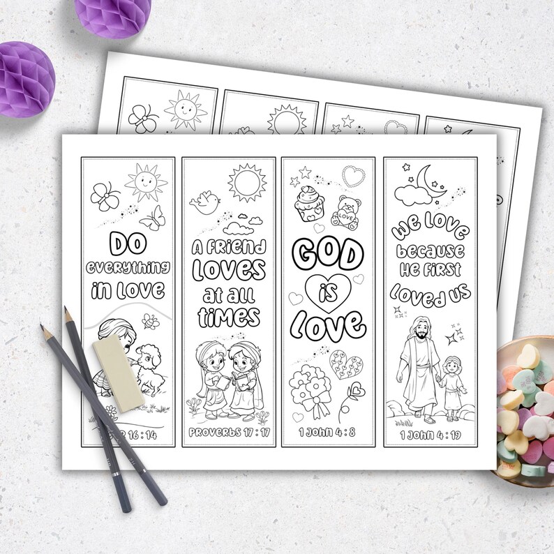 Valentines Bible Verse Coloring Bookmarks: Kids Sunday School Activity ...