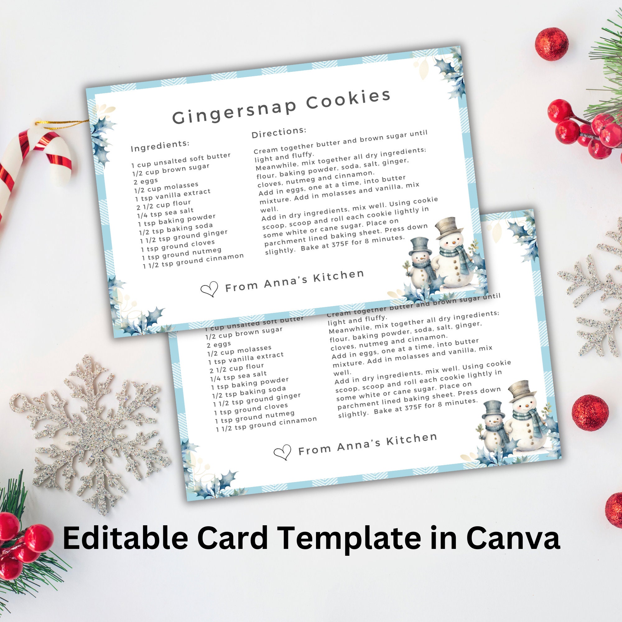 Printable Holiday Recipe Template, Christmas Cookie Recipe Card ...