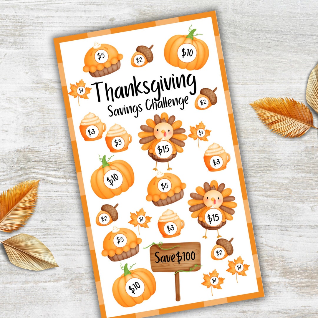 Thanksgiving A6 Savings Challenge Editable, Fall Cash Fund Template ...