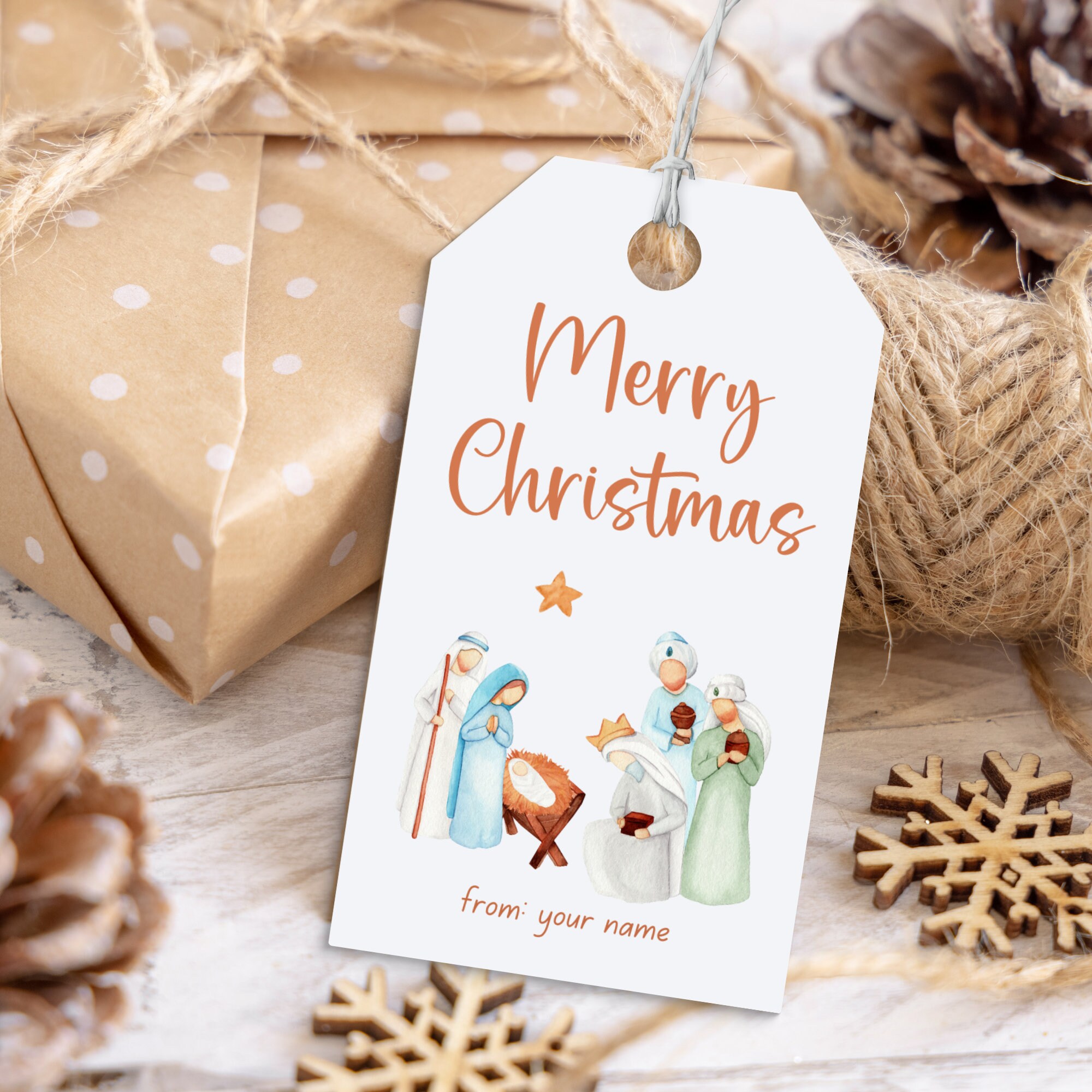 Merry Christmas Nativity Gift Tag Printable Baby Jesus Tag, Editable ...