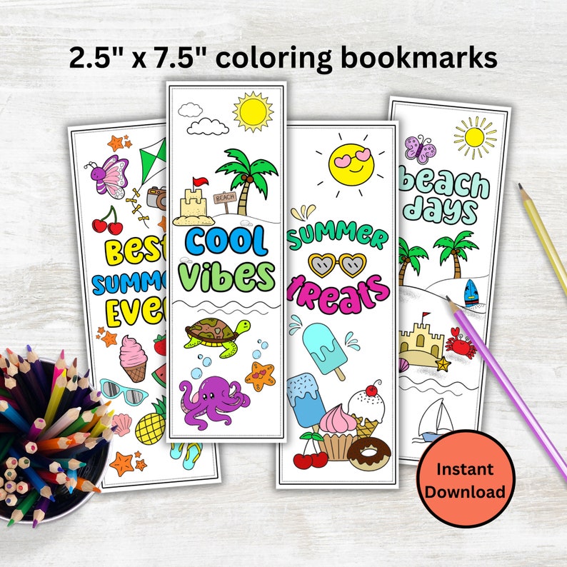 Summer Coloring Bookmarks for Kids, Summer Time Printable Activity ...