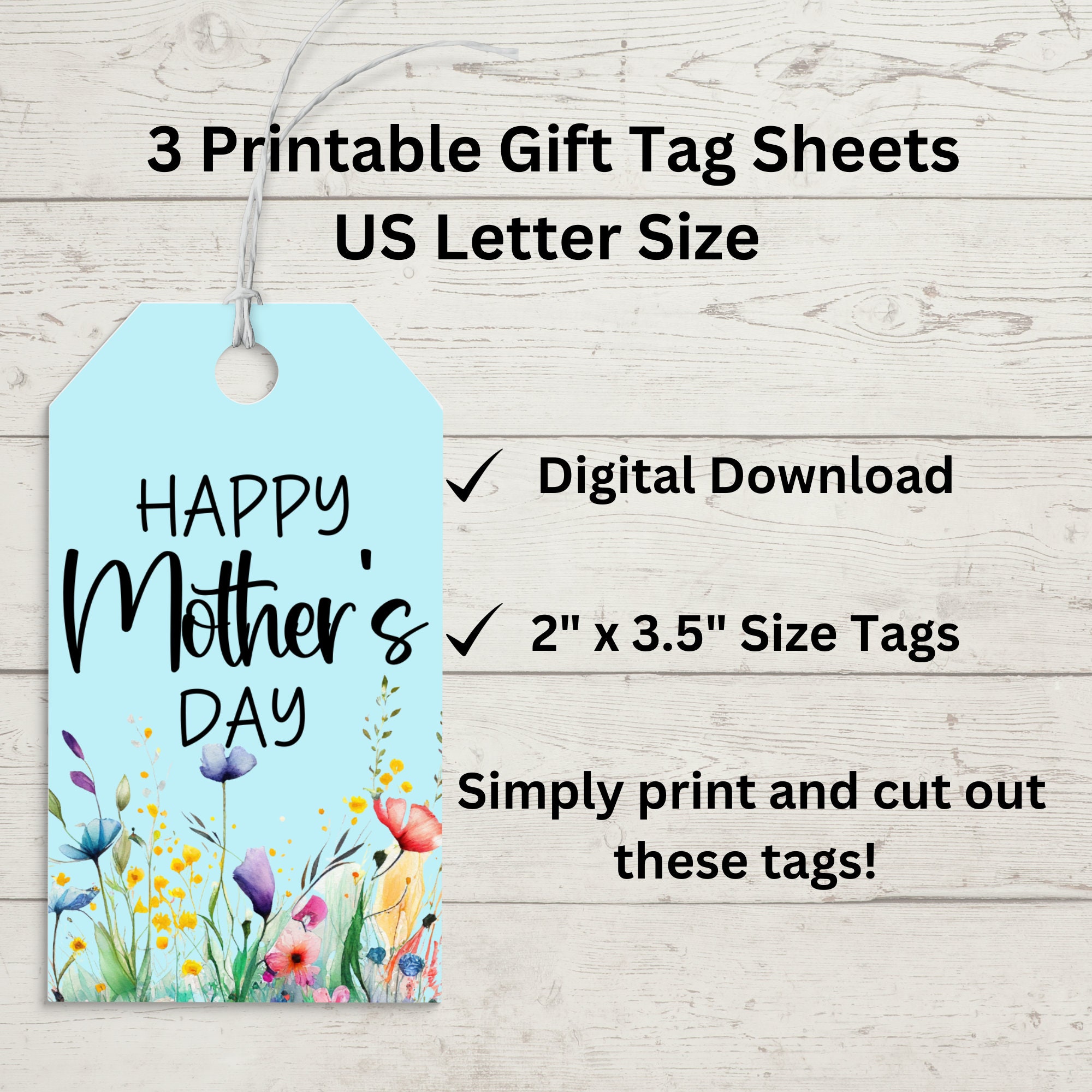 Printable Mothers Day Flower Gift Tags, Happy Mothers Day Gift Tag ...