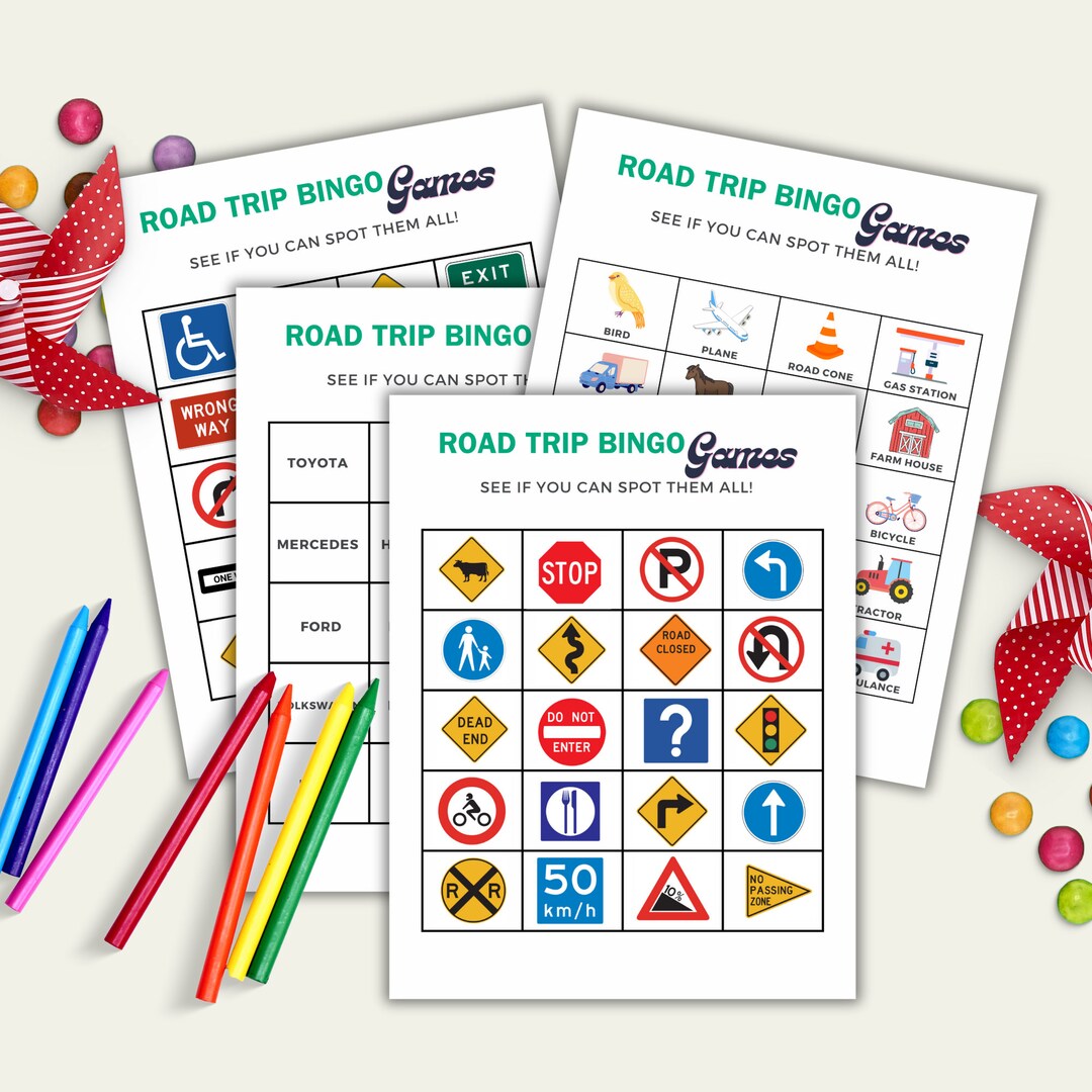 Road Trip Bingo Games for Kids, Road Signs Scavenger Hunt, Printable ...