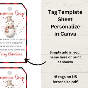 Snowman Soup Printable Gift Tag Personalized Snowman Soup Label Snowman ...