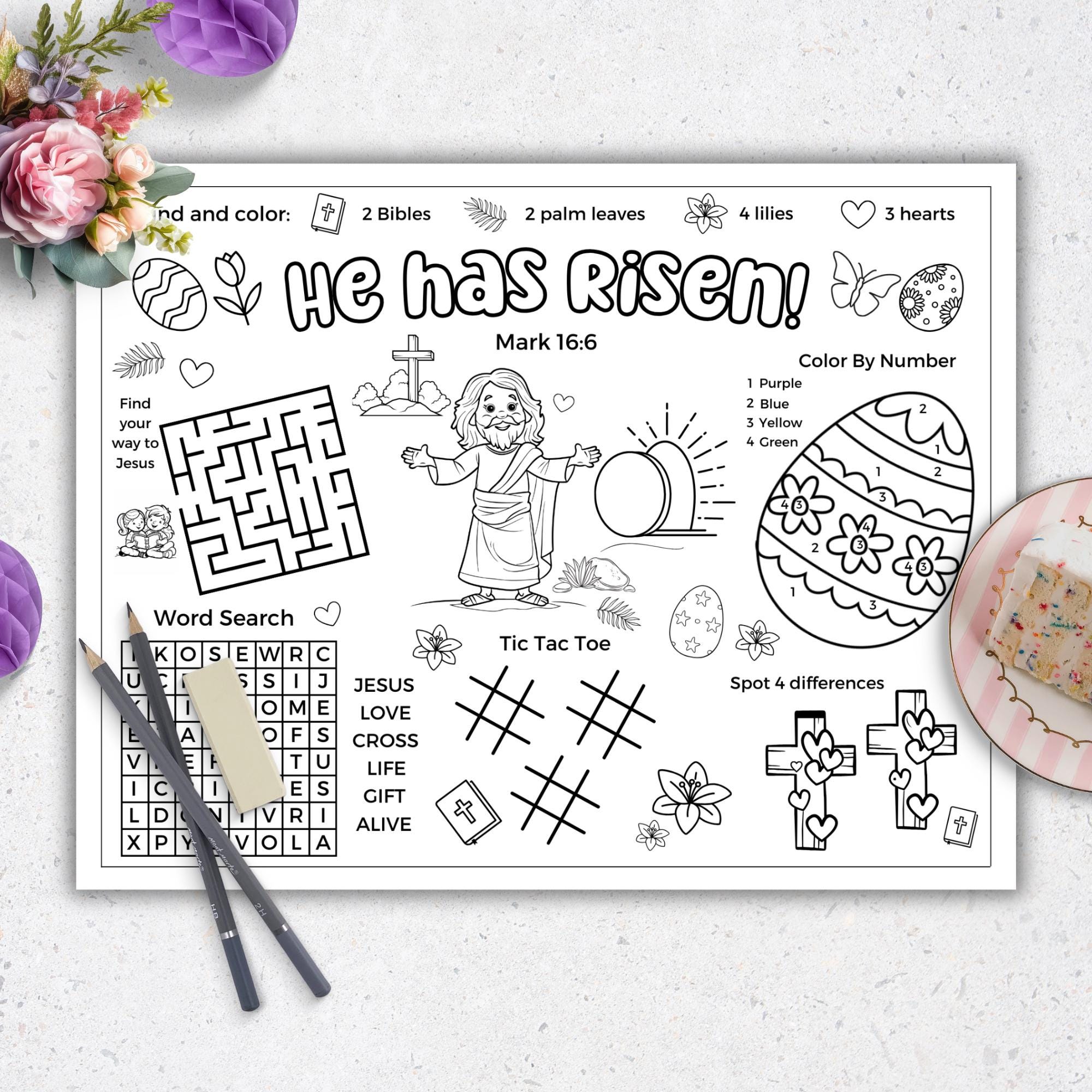 Christian Easter Placemat Printable Activity, Easter Bible Activity, He ...