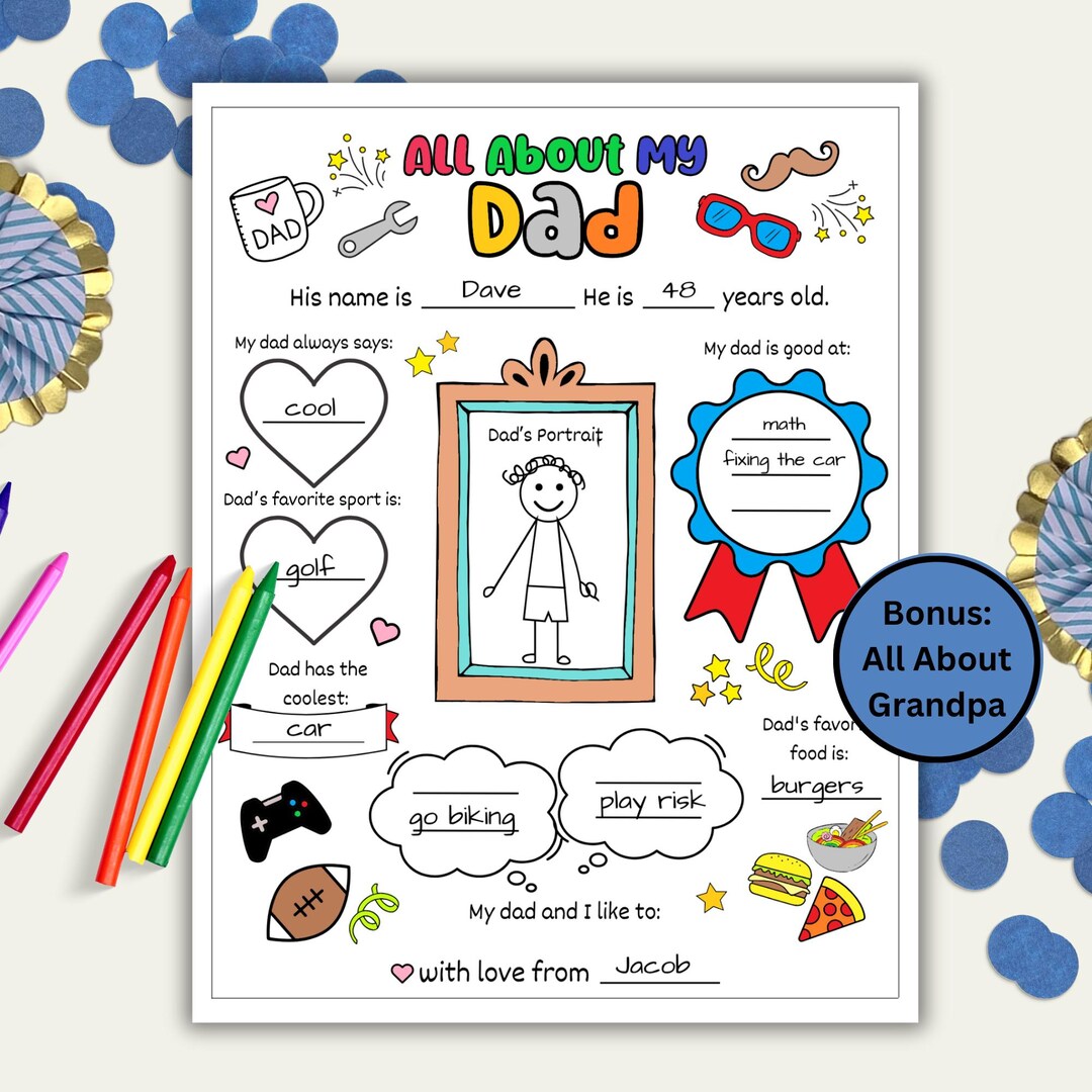 All About My Dad Printable, Fathers Day Coloring Worksheet, Dad ...