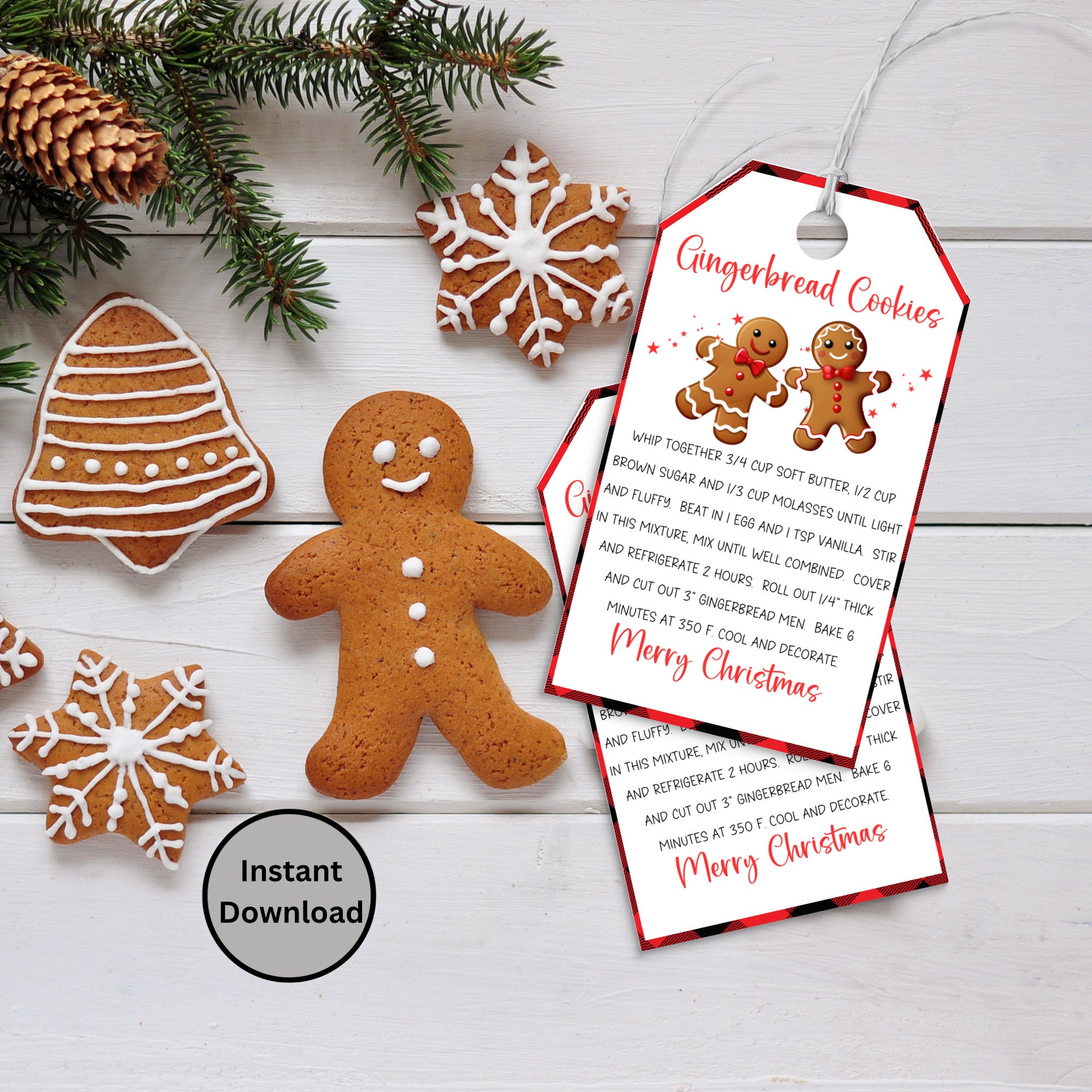 Christmas Cookie Recipe Favor Tag, Gingerbread Cookie Mix in A Jar Gift ...