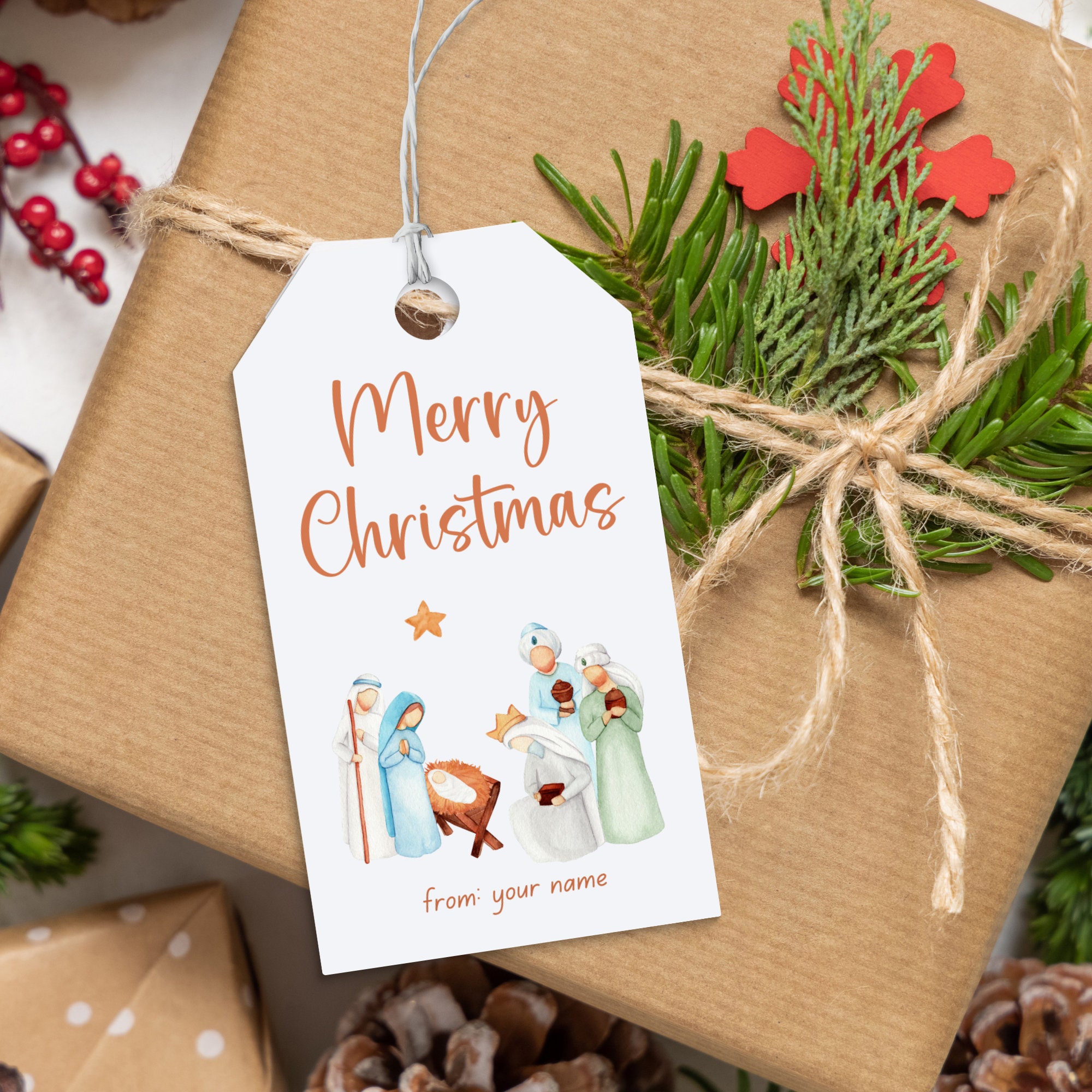 Merry Christmas Nativity Gift Tag Printable Baby Jesus Tag, Editable ...