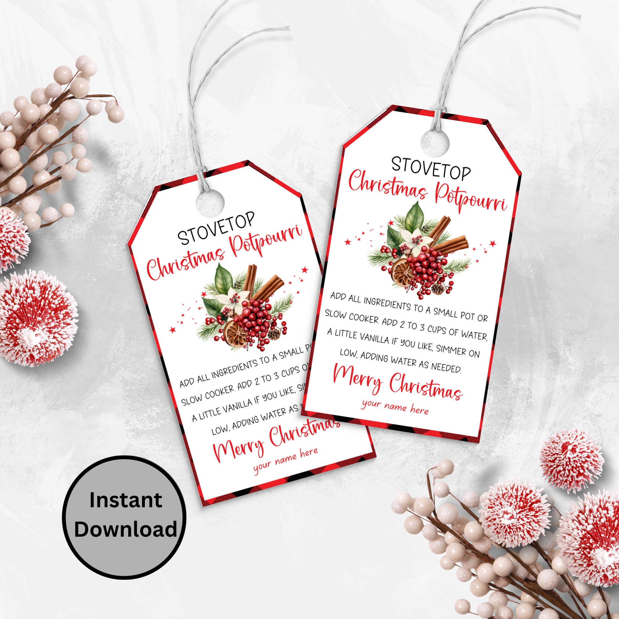 Stovetop Potpourri Christmas Gift Tag Personalized, Printable Christmas ...