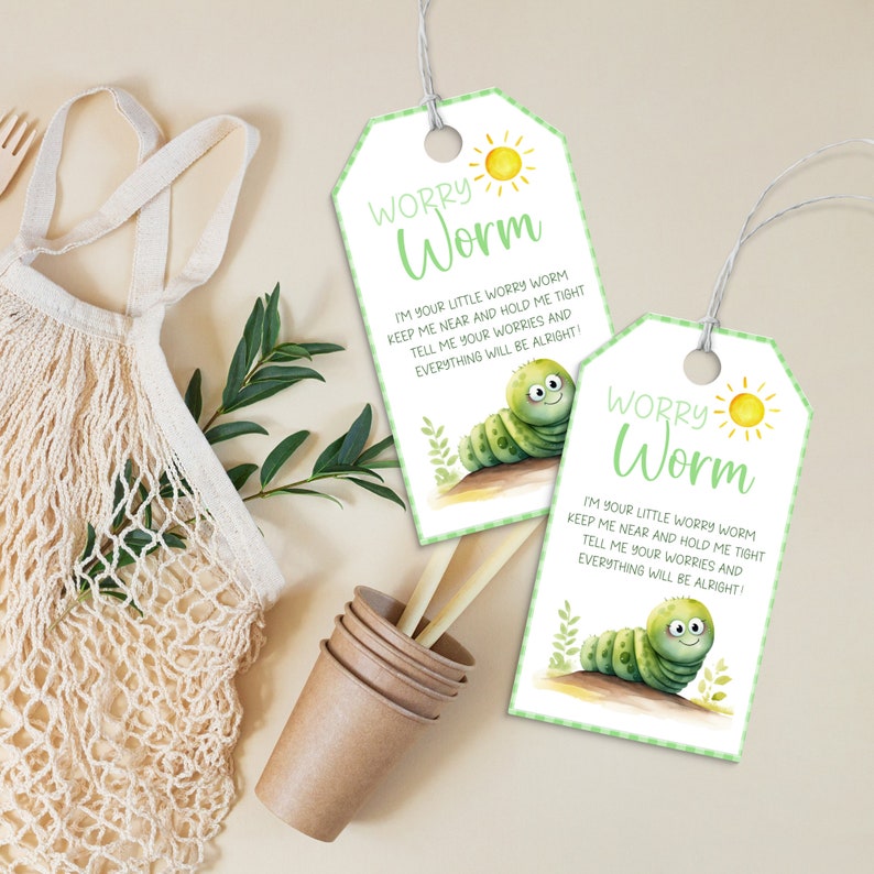 Worry Worm Gift Tag, Printable Worry Worm Tag, Crochet Buddy Poem Card ...