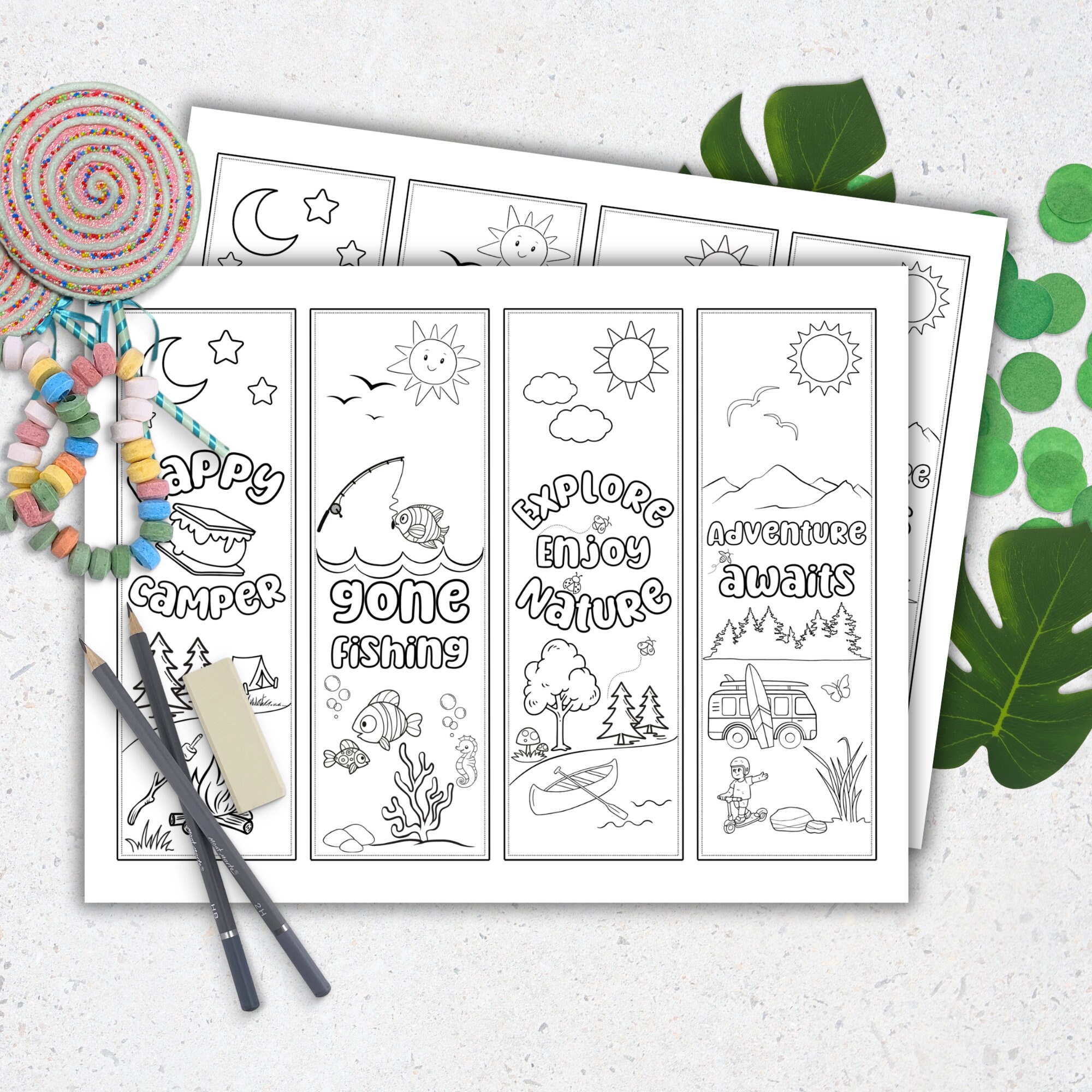 Camping Coloring Bookmarks for Kids, Camping Printable Activity, Nature ...