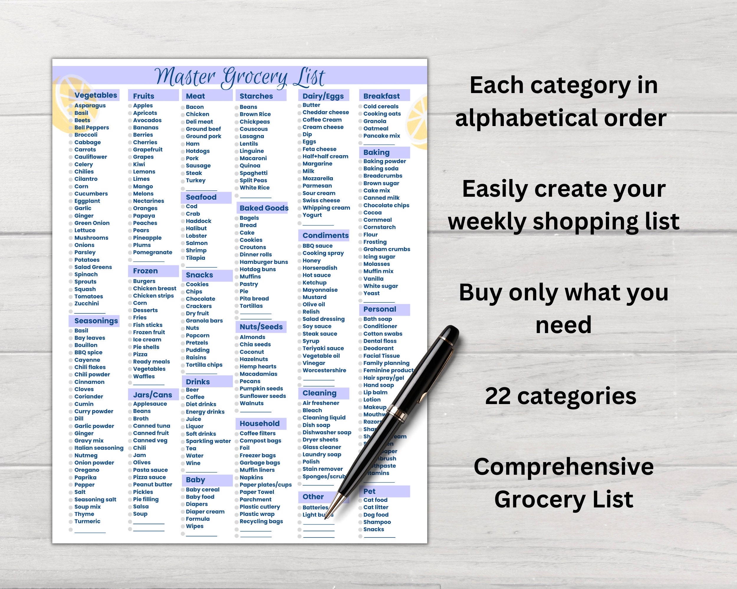 Master Grocery List Printable Grocery Checklist Food - Etsy