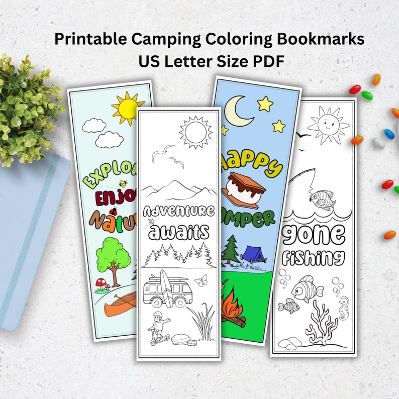 Camping Coloring Bookmarks for Kids, Camping Printable Activity, Nature ...
