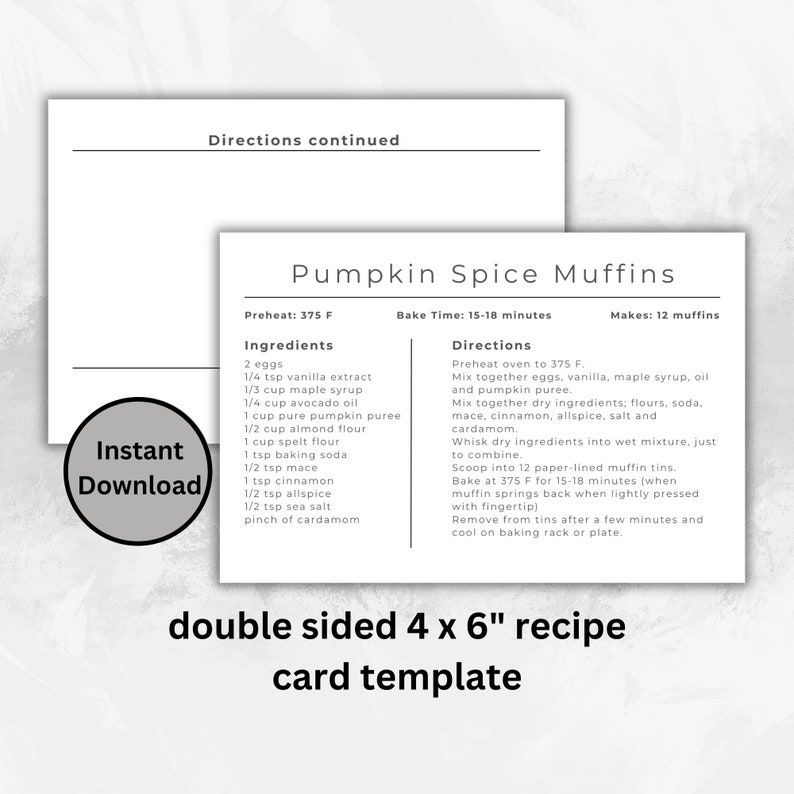 Editable Recipe Card Template Modern Recipe Card Printable Personalized ...
