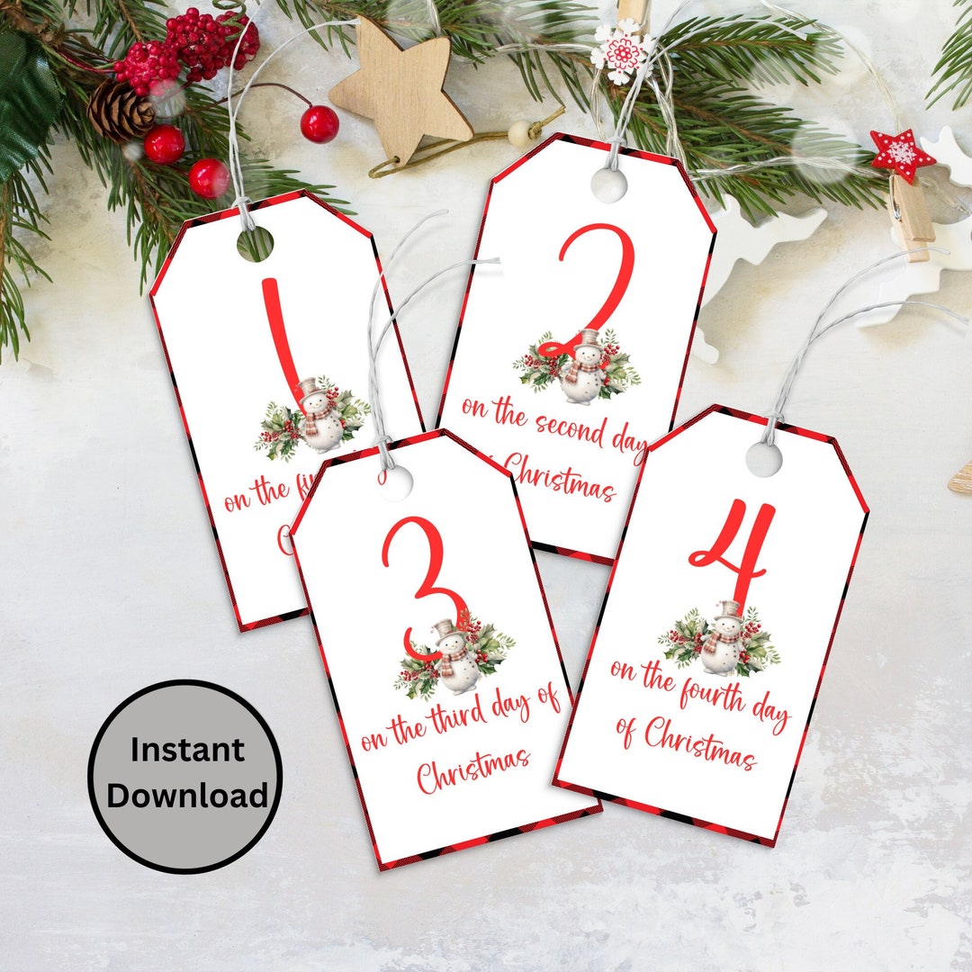 12 Days of Christmas Gift Tags, Printable Holiday Labels (instant ...