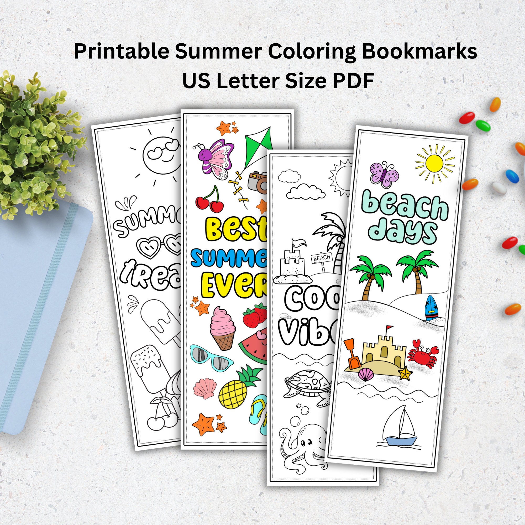 Summer Coloring Bookmarks for Kids, Summer Time Printable Activity ...