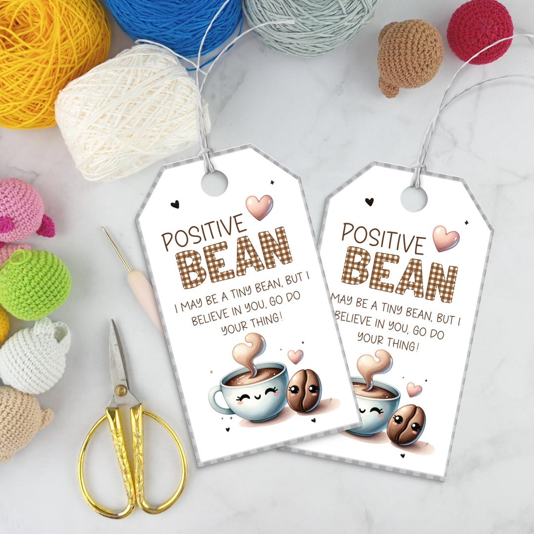 Emotional Support Crochet Coffee Bean Gift Tag, Coffee Bean Printable ...