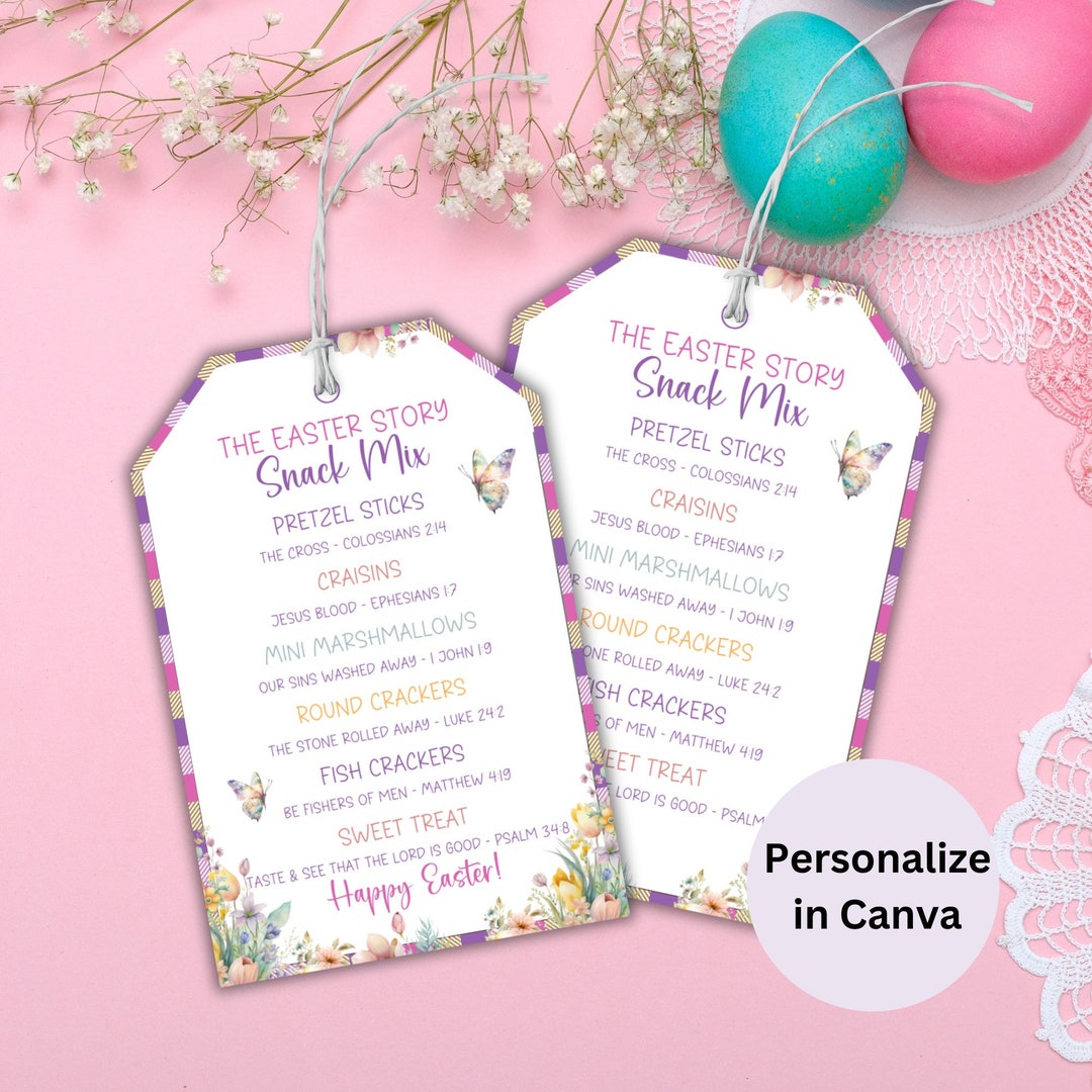 Personalized Easter Snack Mix Tag, Christian Easter Story Card (digital ...