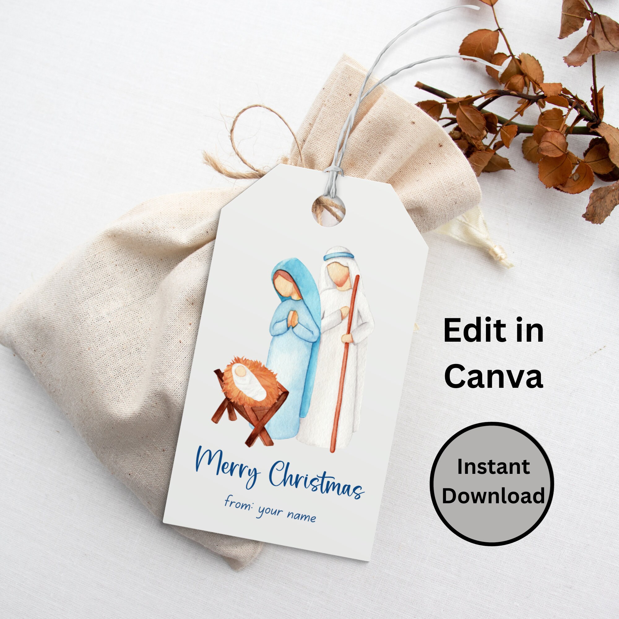 Merry Christmas Nativity Gift Tag Printable Baby Jesus Tag, Editable ...