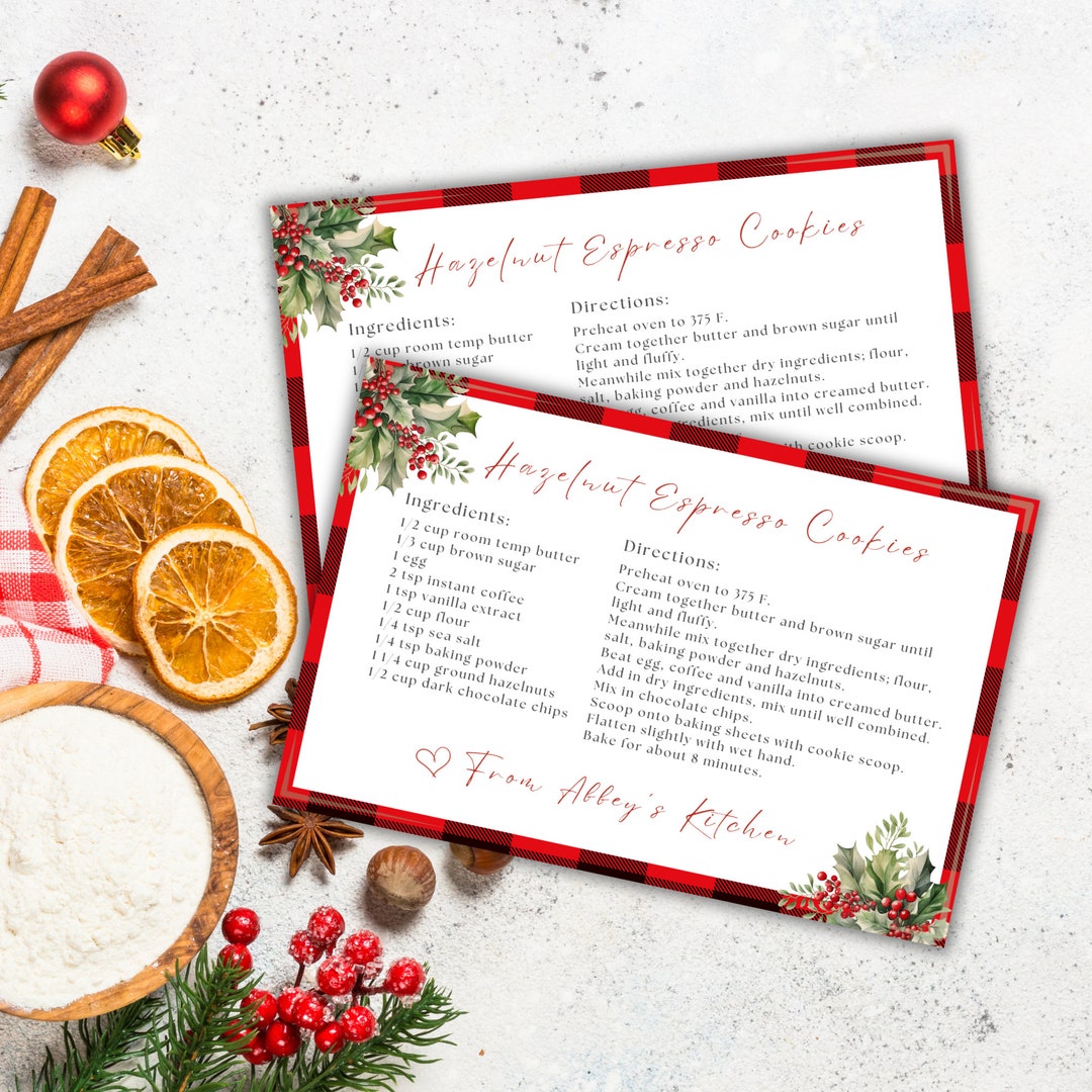 Printable Holiday Recipe Template, Christmas Cookie Recipe Card ...
