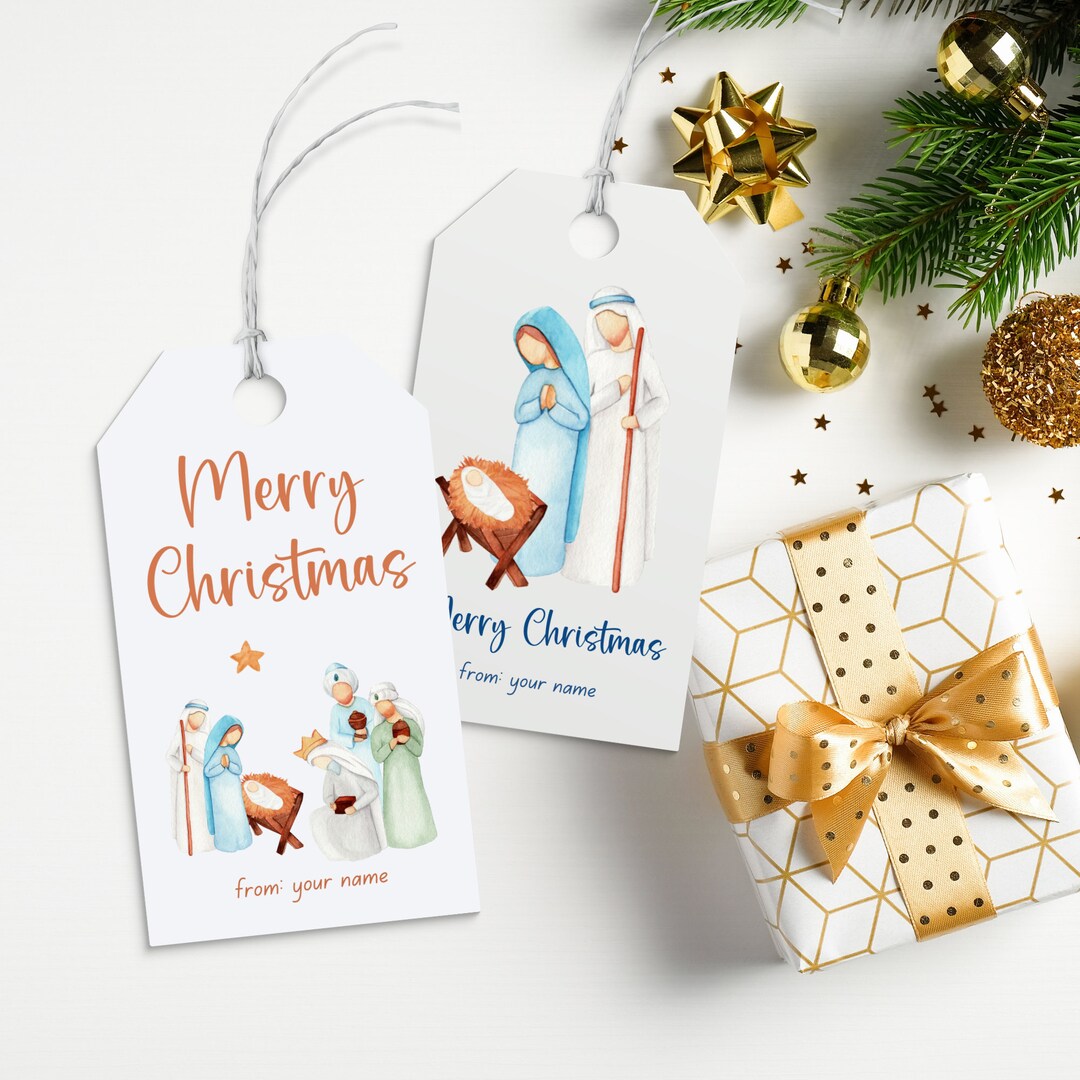 Merry Christmas Nativity Gift Tag Printable Baby Jesus Tag, Editable ...