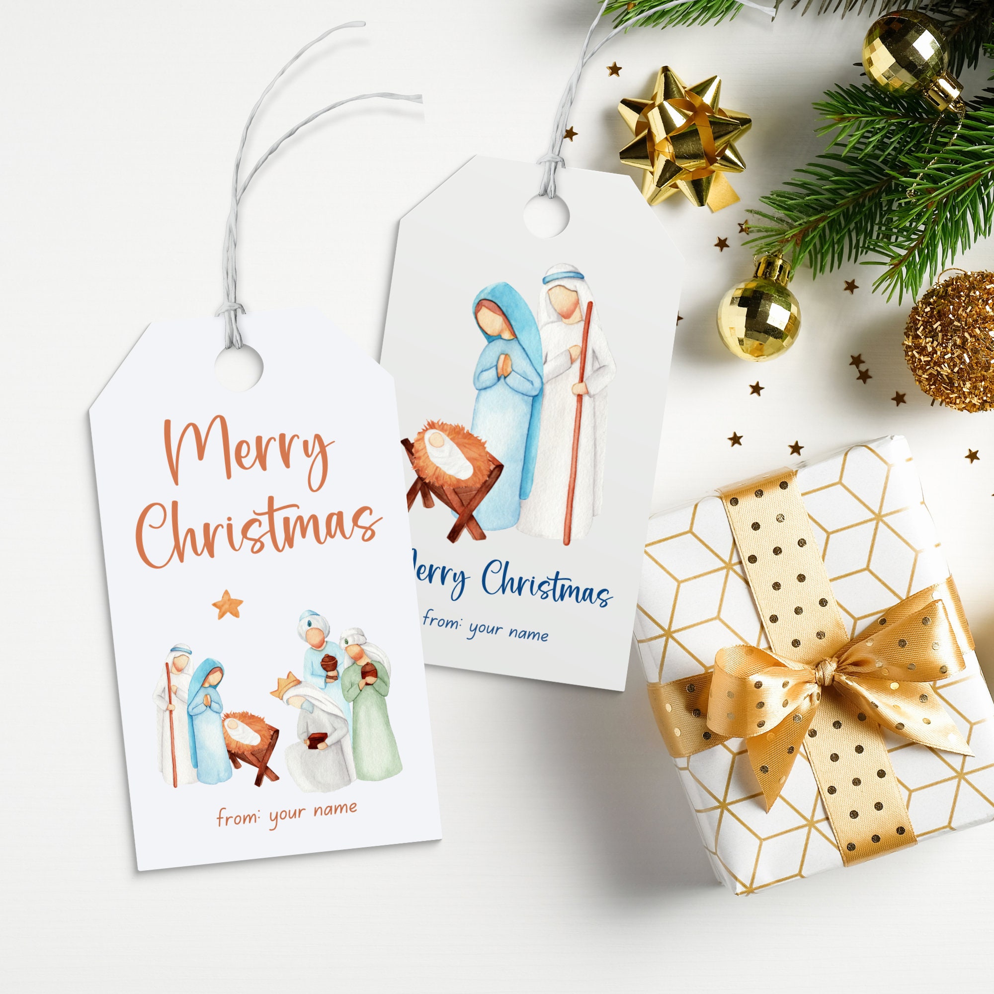 Merry Christmas Nativity Gift Tag Printable Baby Jesus Tag, Editable ...