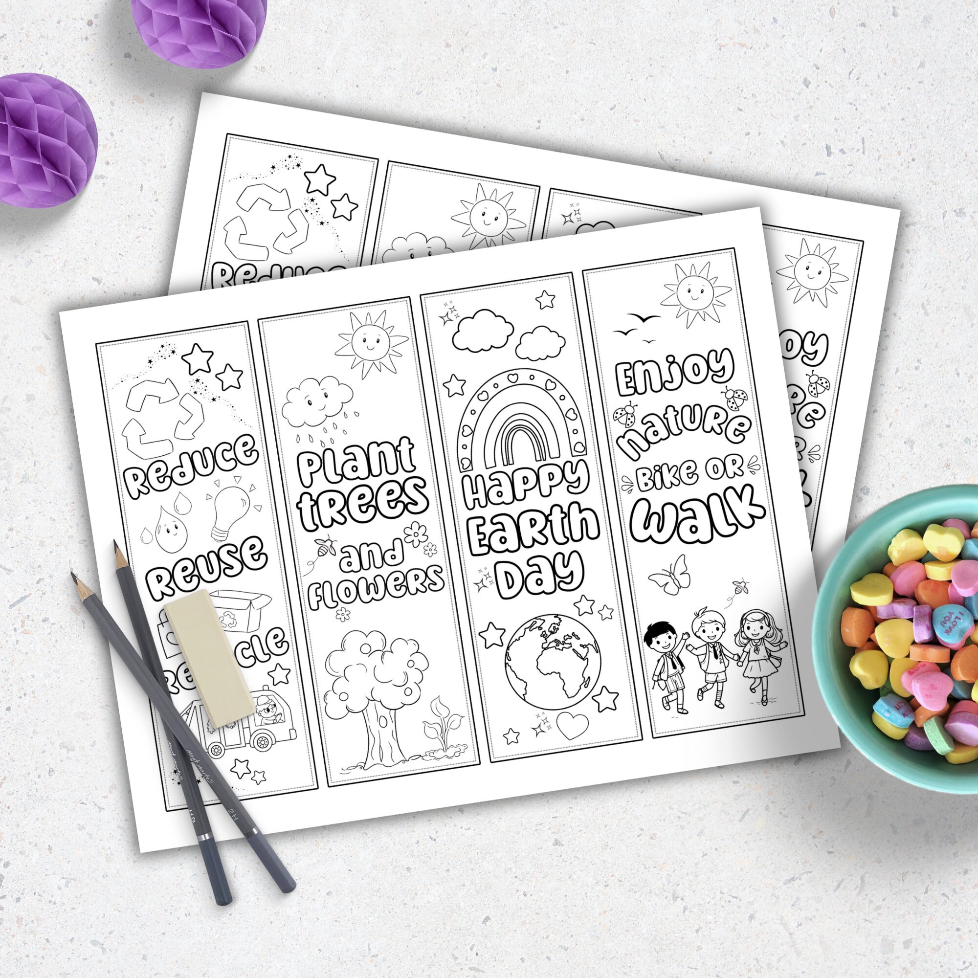 Earth Day Coloring Bookmarks, Earth Day Printable Activity for Kids ...