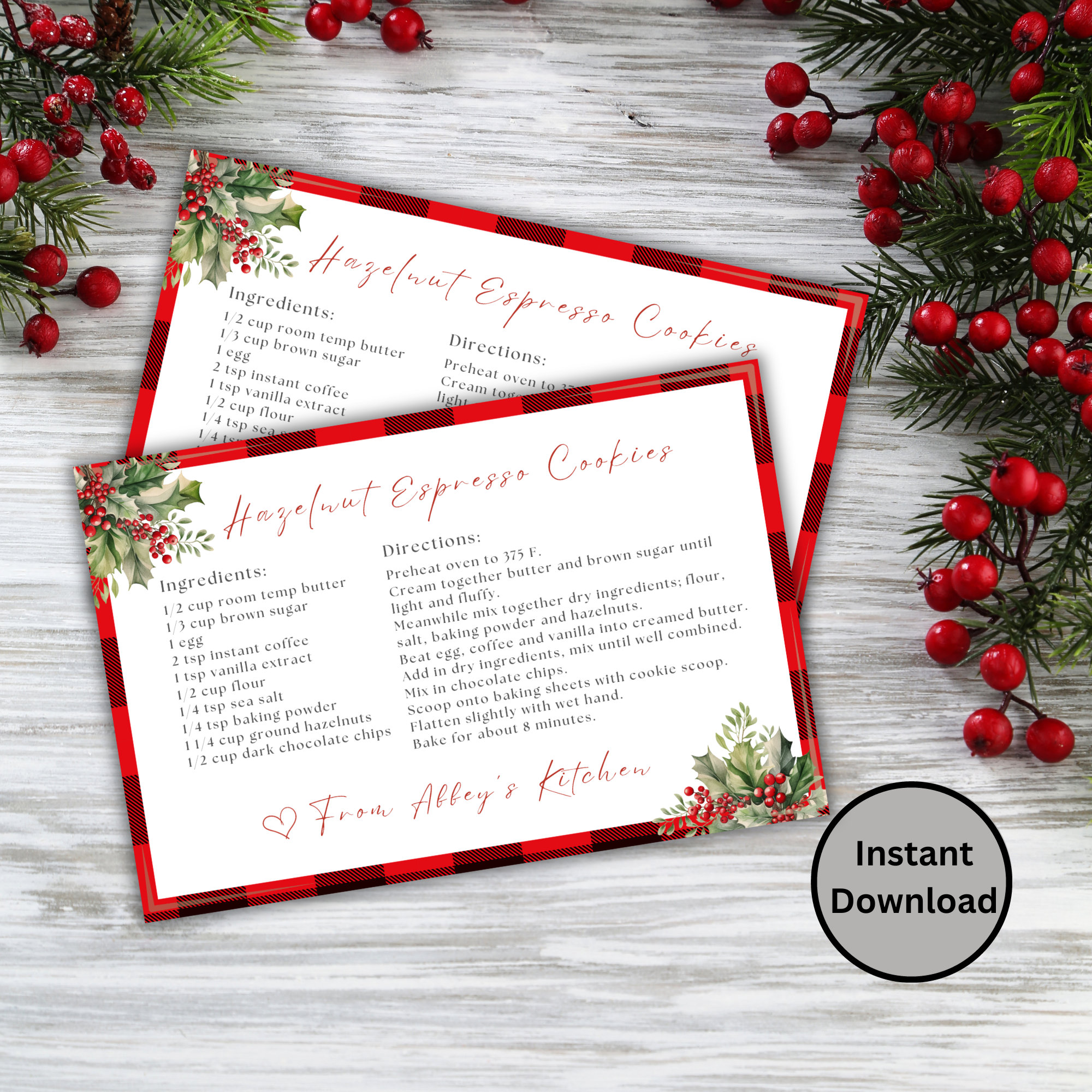 Printable Holiday Recipe Template, Christmas Cookie Recipe Card ...
