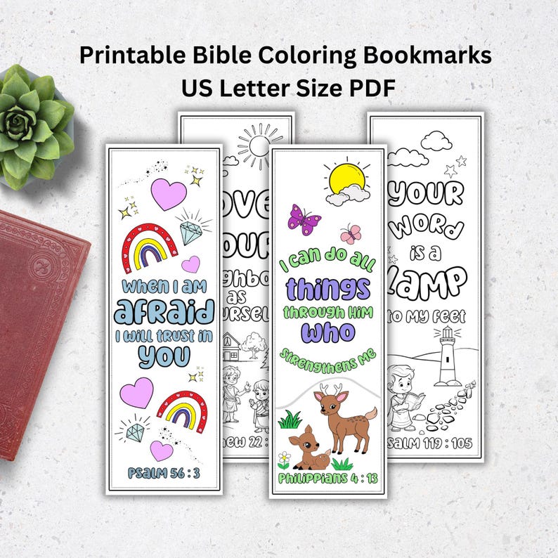 Bible Verse Coloring Bookmarks for Christian Kids, Bible Memory Verse ...