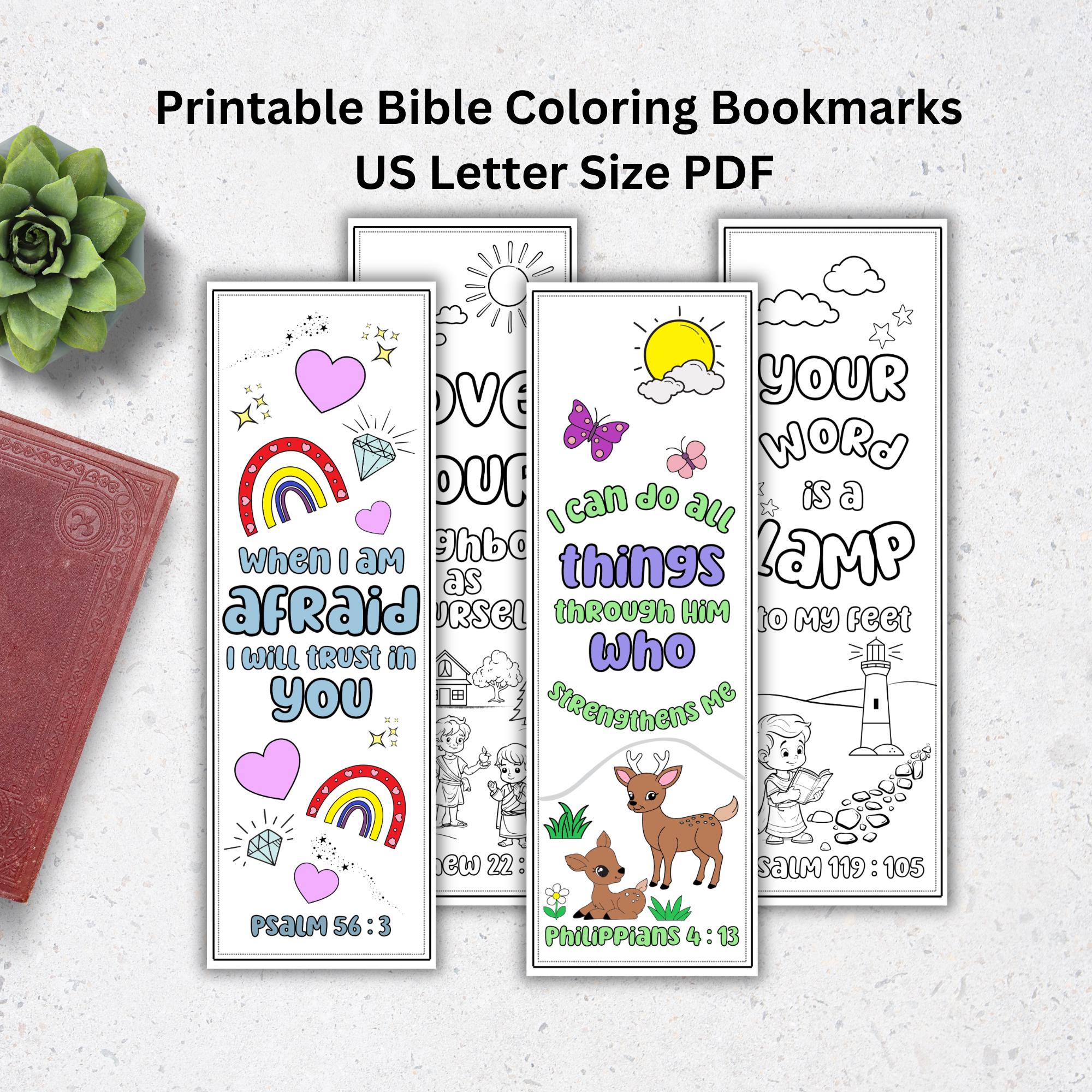 Bible Verse Coloring Bookmarks for Christian Kids, Bible Memory Verse ...