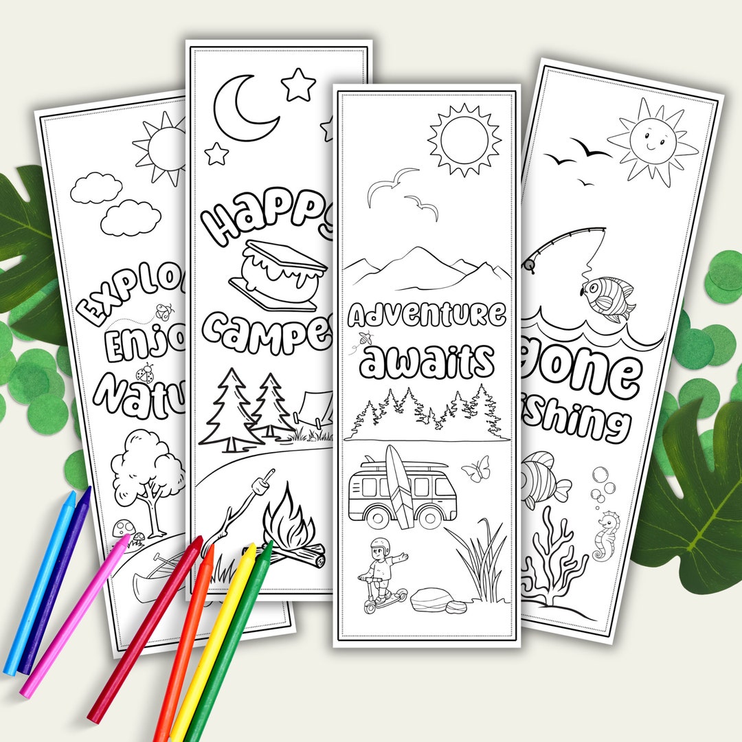 Camping Coloring Bookmarks for Kids, Camping Printable Activity, Nature ...