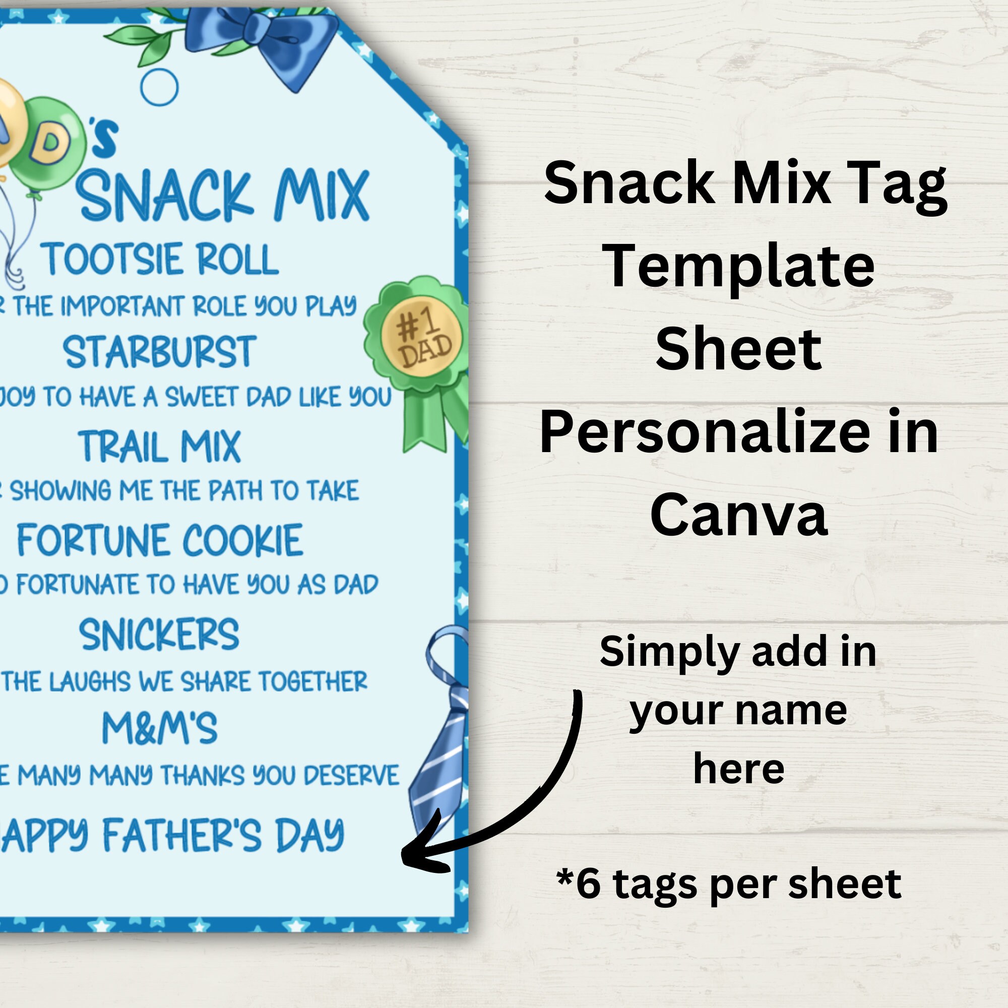 Fathers Day Snack Mix Gift Tag Printable, Fathers Day DIY Gift From ...