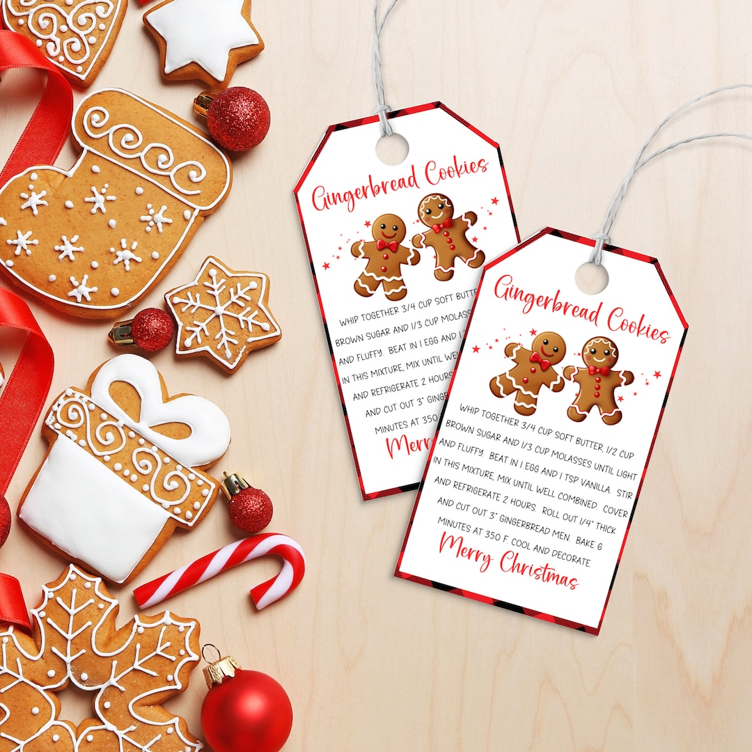 Christmas Cookie Recipe Favor Tag, Gingerbread Cookie Mix in A Jar Gift ...