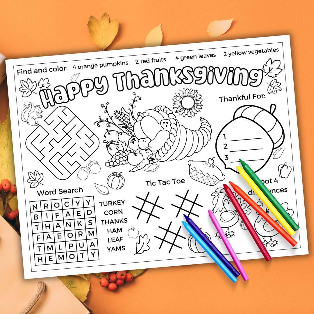 Thanksgiving Placemat Printable for Kids, Thanksgiving Placemat ...