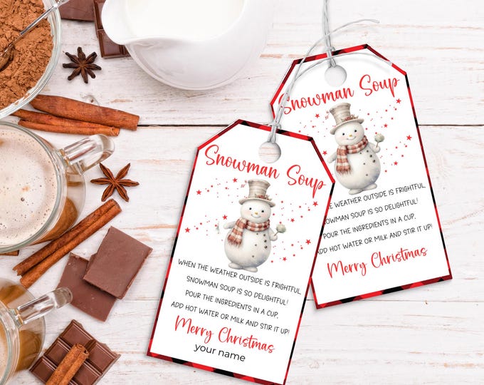 Editable SNOWMAN SOUP Gift Tags, Snowman Soup, Treat Bag Topper, Goodie ...