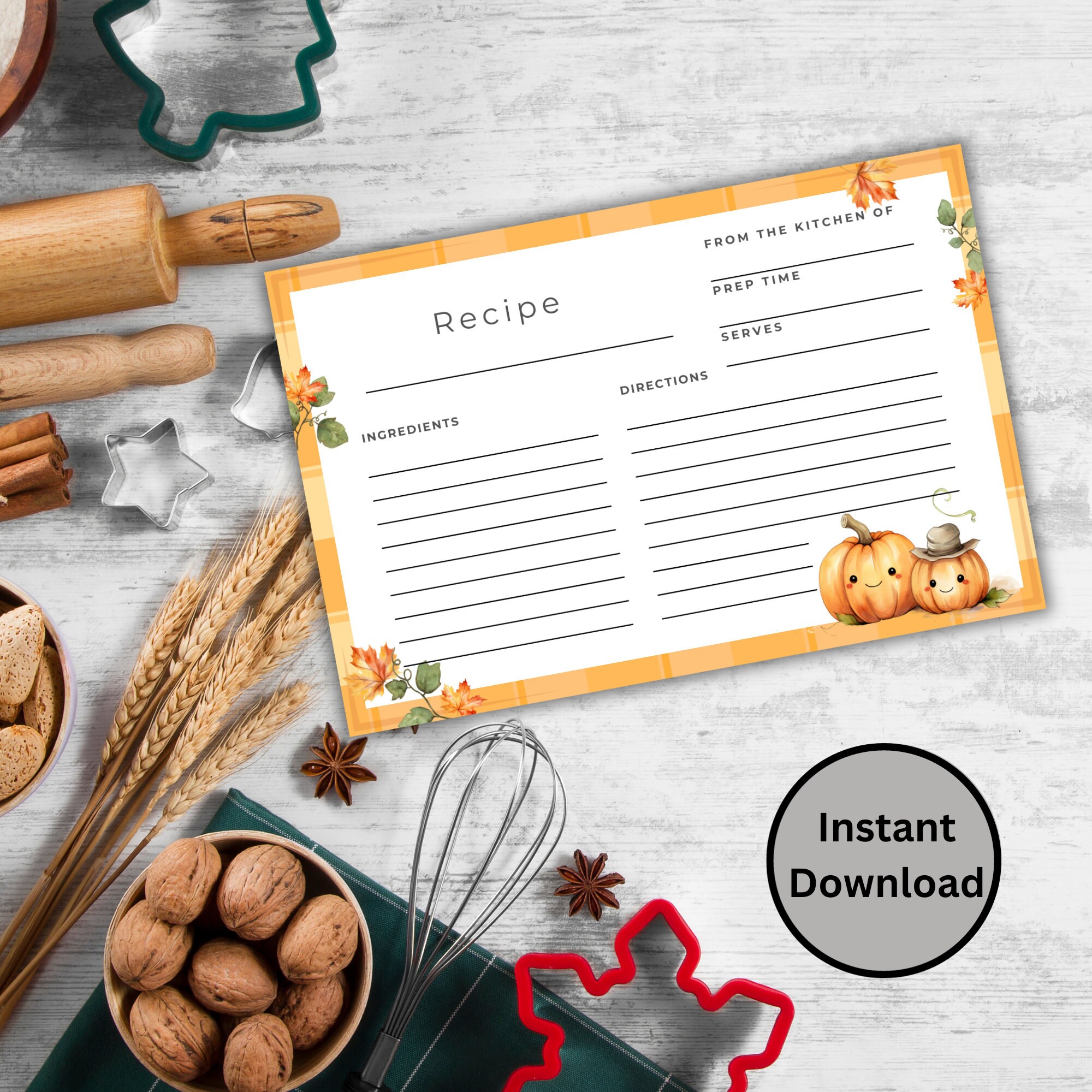 Fall Recipe Cards Printable, Printable Fall Recipe Cards, Pumpkin ...