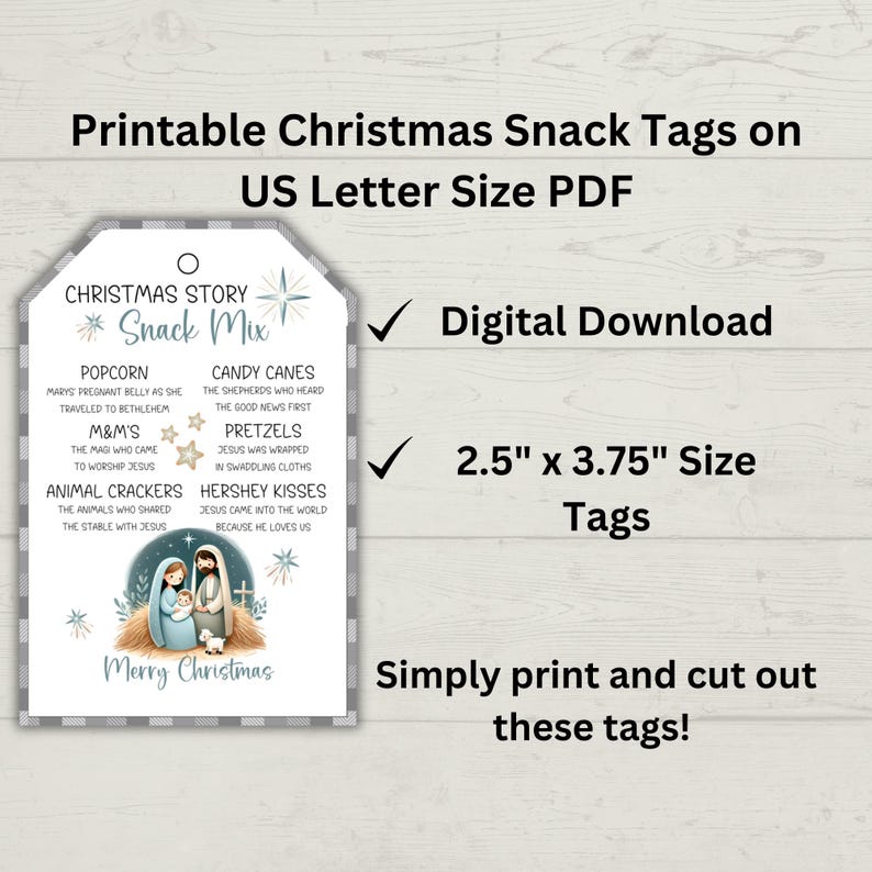 Christmas Story Tag Printable, Christmas Snack Mix Tag, Nativity Story ...