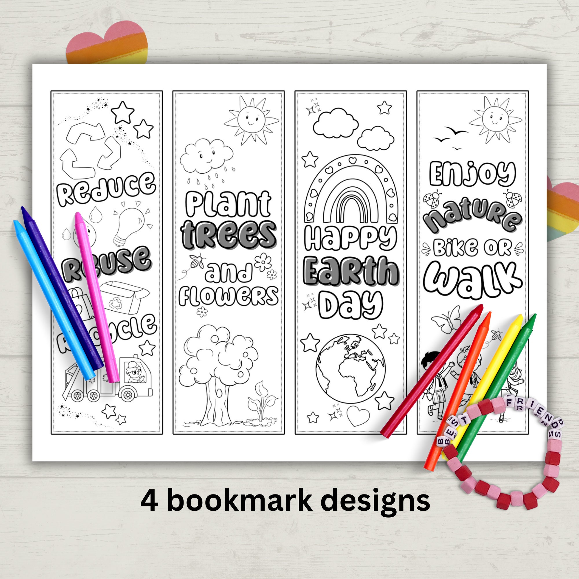 Earth Day Coloring Bookmarks, Earth Day Printable Activity for Kids ...