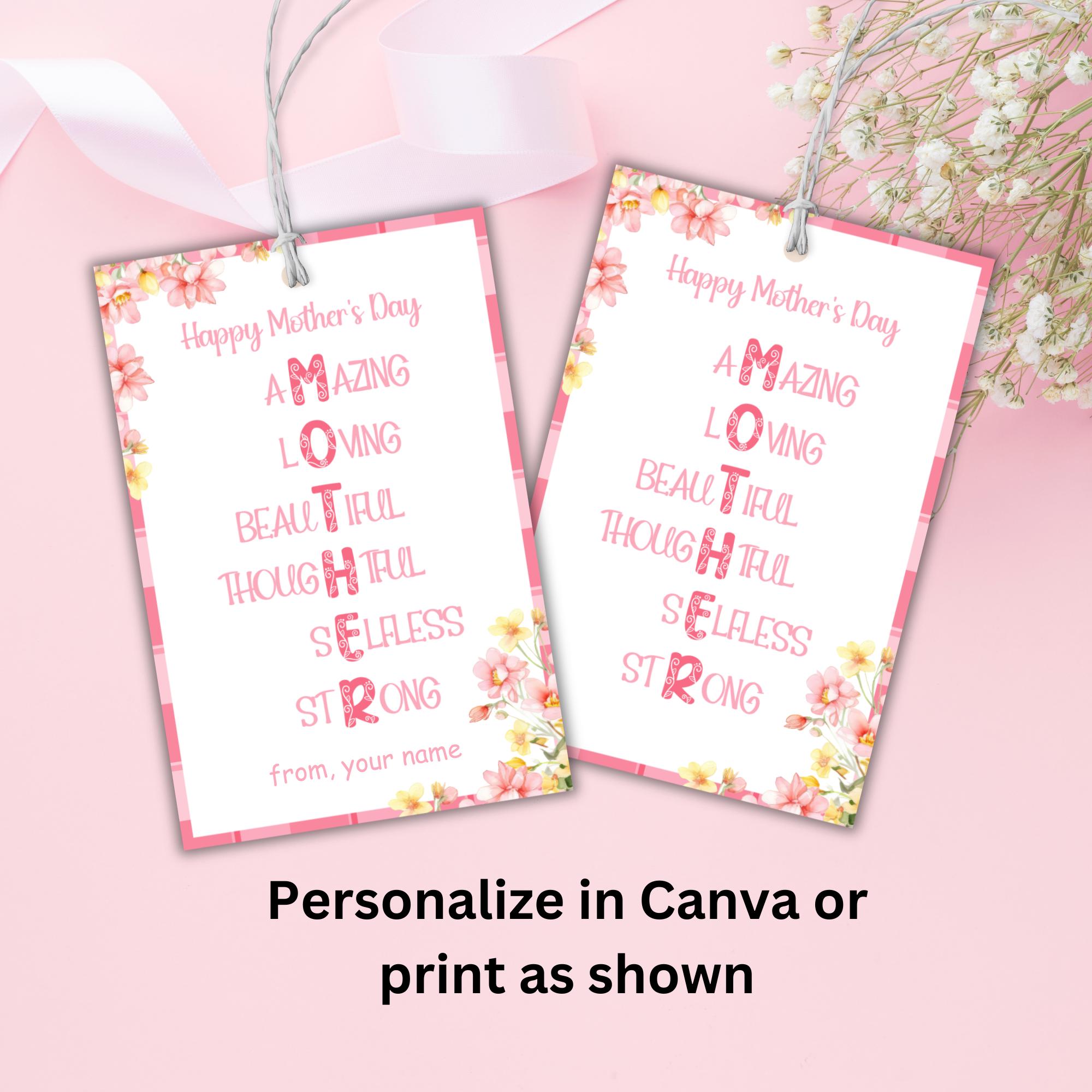 Printable Mothers Day Gift Tag, Happy Mothers Day Flowers Tag, Cookie ...