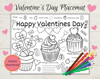 Valentine Placemat Coloring - Etsy