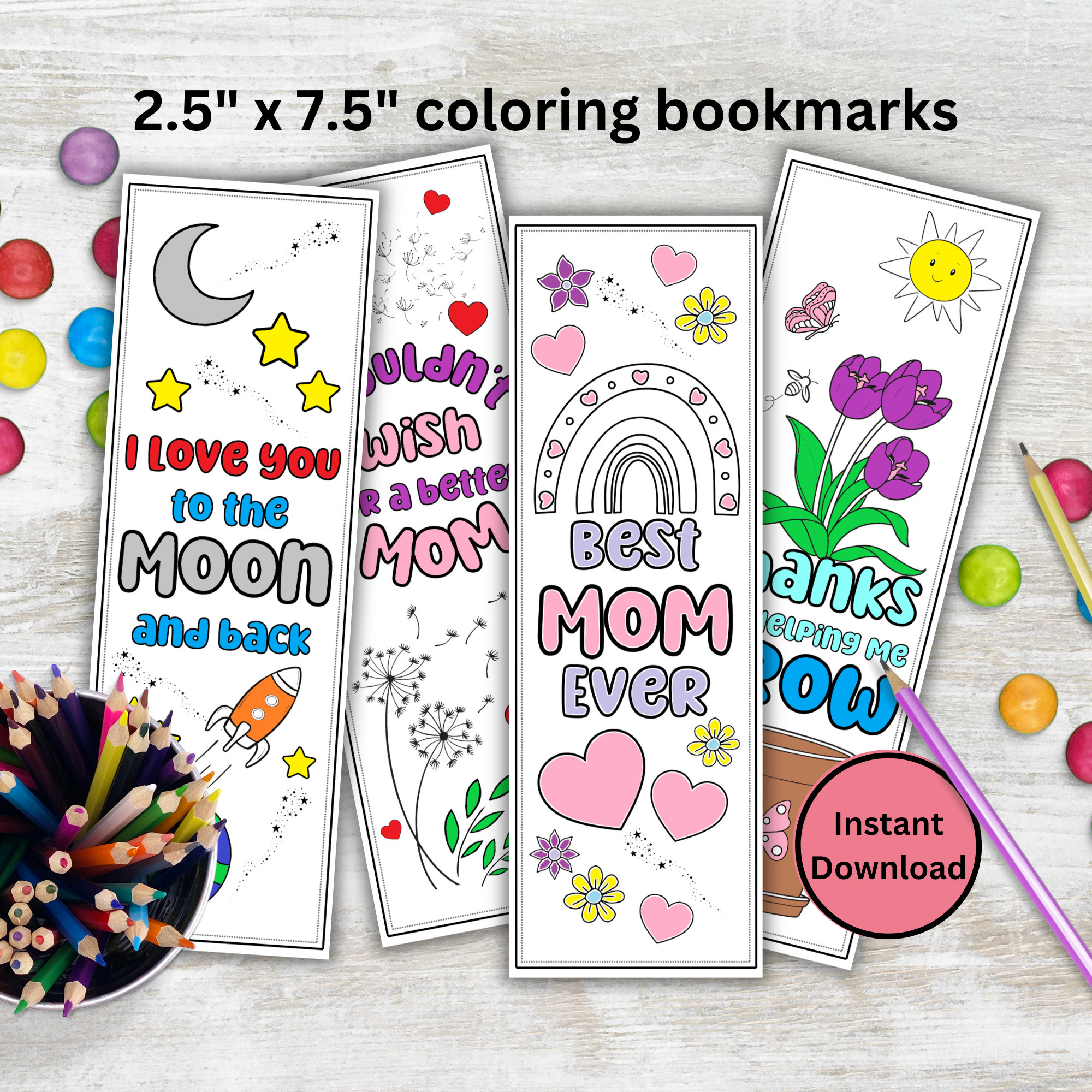 Happy Mothers Day Coloring Bookmarks, Heartfelt Gift for Mom, Moms ...