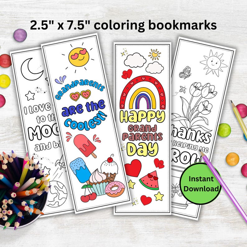 Grandparents Day Coloring Bookmarks for Kids, Grandparents Printable ...