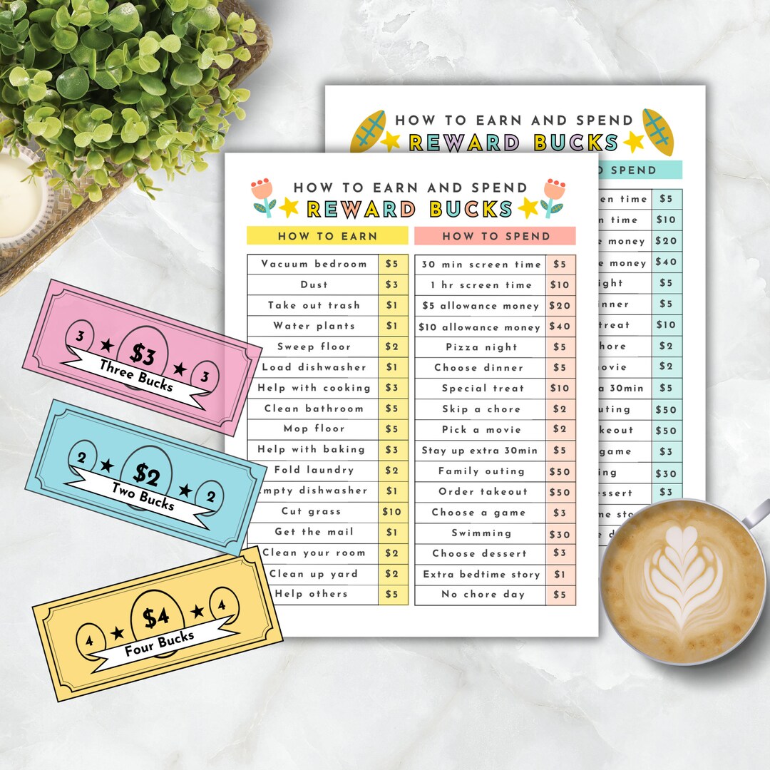 Chore Bucks Reward Chart Editable, Printable Mom Bucks, Kids Reward ...