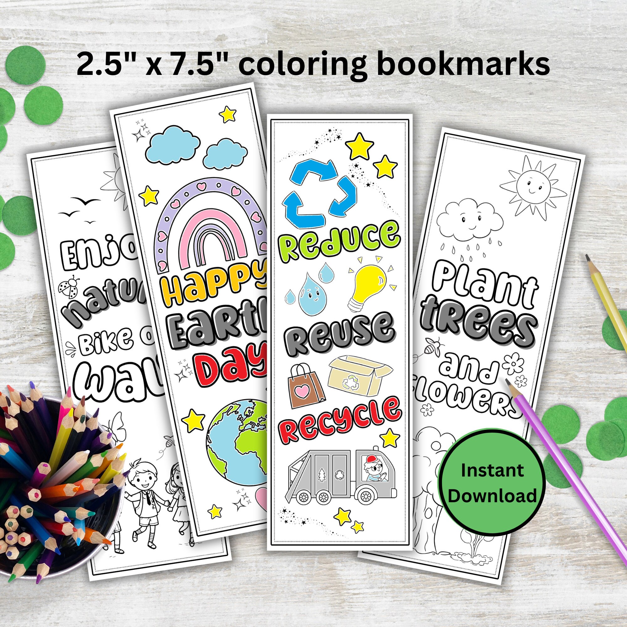 Earth Day Coloring Bookmarks, Earth Day Printable Activity for Kids ...