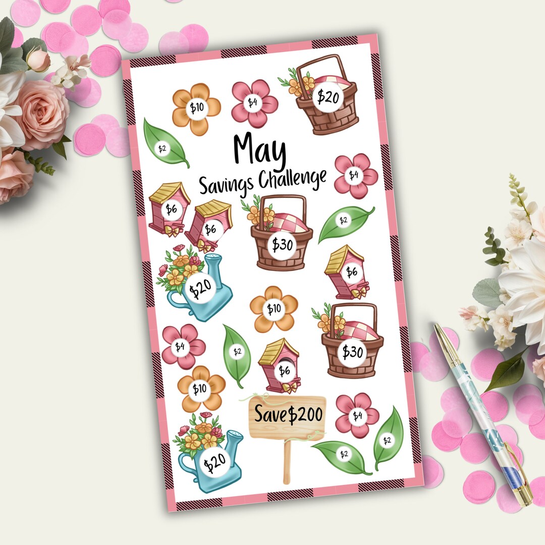 May A6 Saving Challenge Editable, Floral Cash Fund Template, Mothers ...